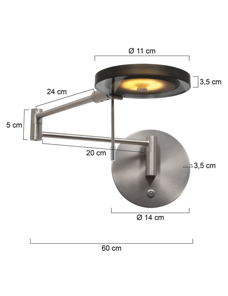 Wandlamp LED met verstelbare arm Steinhauer Turound staal - Directlampen.nl