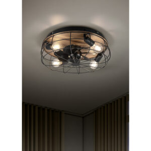 Moderne zwart met houten plafond ventilator Reality Trondheim - Directlampen.nl