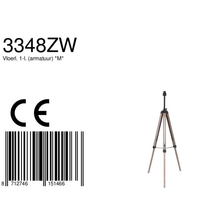 Vloerlamp driepoot naturel hout/zwart metaal Mexlite Triek ...