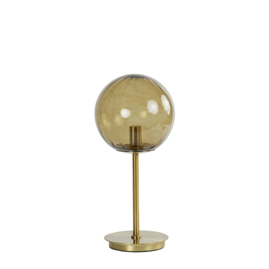 Retro gouden tafellamp met rookglazen bol Light & Living Magdala ...