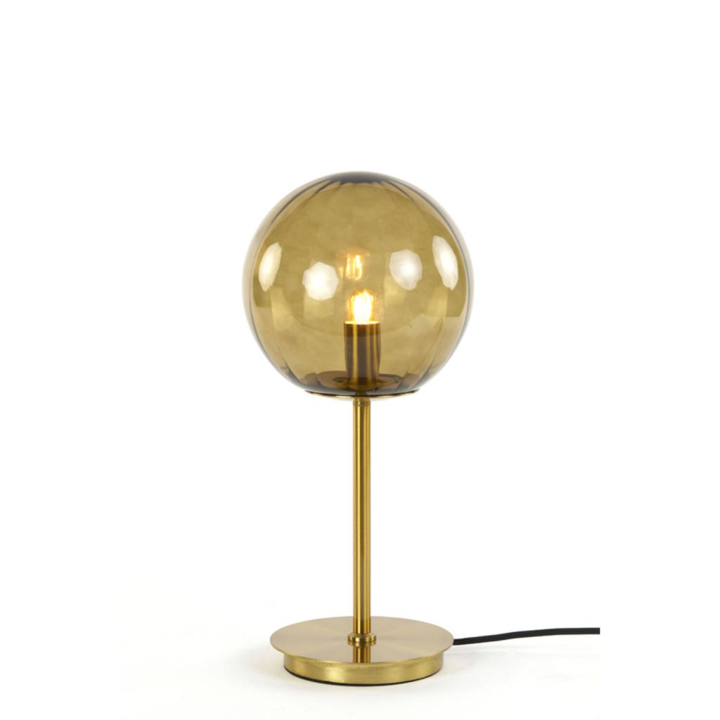 Retro gouden tafellamp met rookglazen bol Light & Living Magdala ...