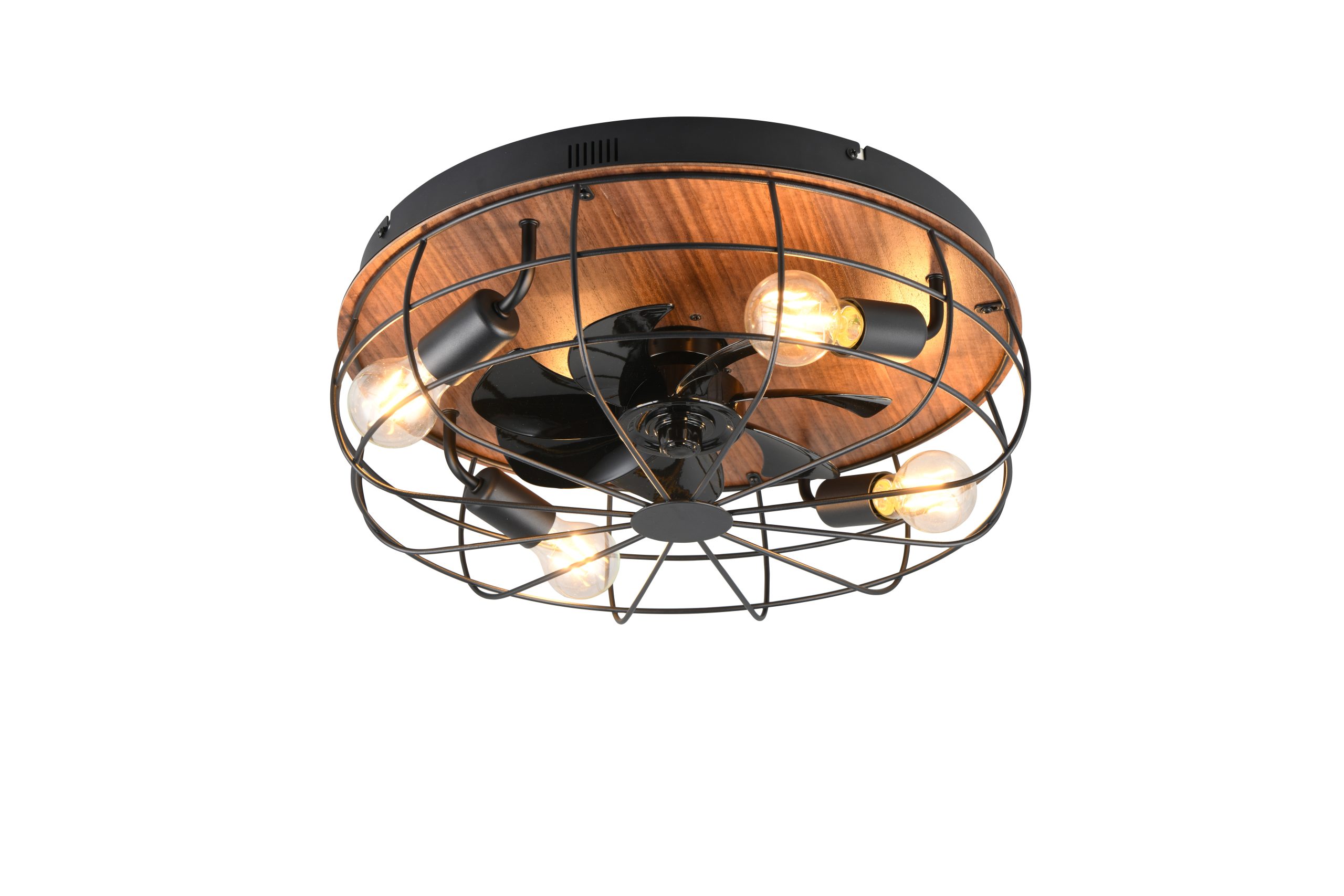 Moderne zwart met houten plafond ventilator Reality Trondheim - Directlampen.nl